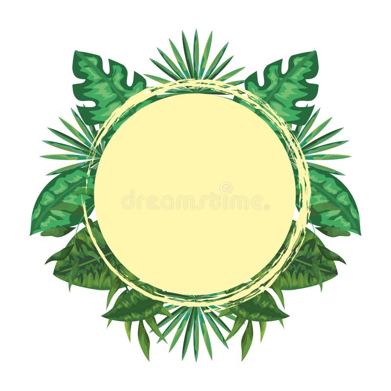 Exotic and Tropical Leafs with Branches Circular Frame Stock ...
