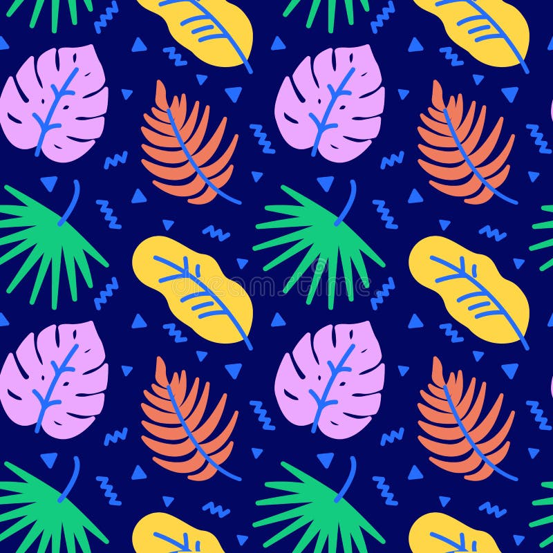 Exotic Tropical Leaves Icons Pattern Stock Vector - Illustration of ...