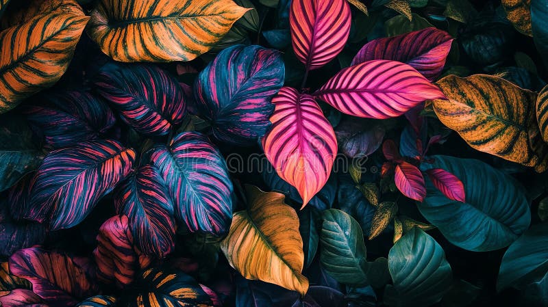 Exotic Tropical Plants with Vibrant Colors in Garden. Stock Photo ...