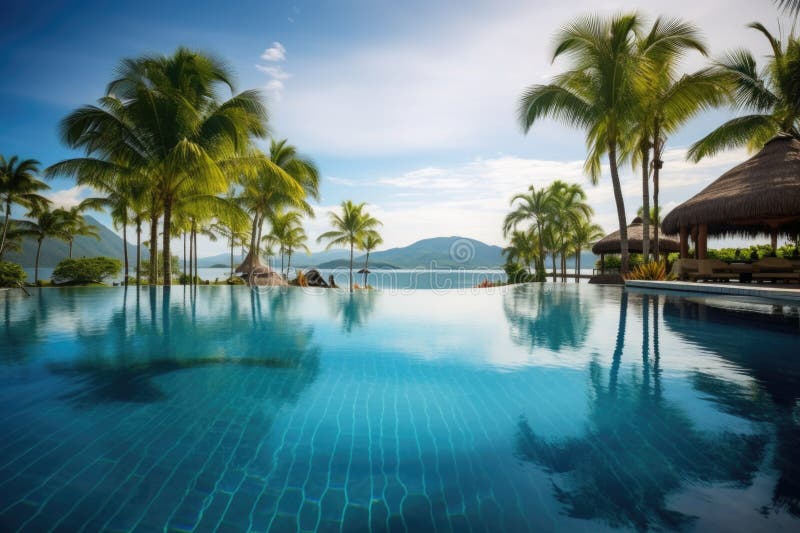 Exotic Tropical Resort with Infinity Pool and Palm Trees Stock Image ...