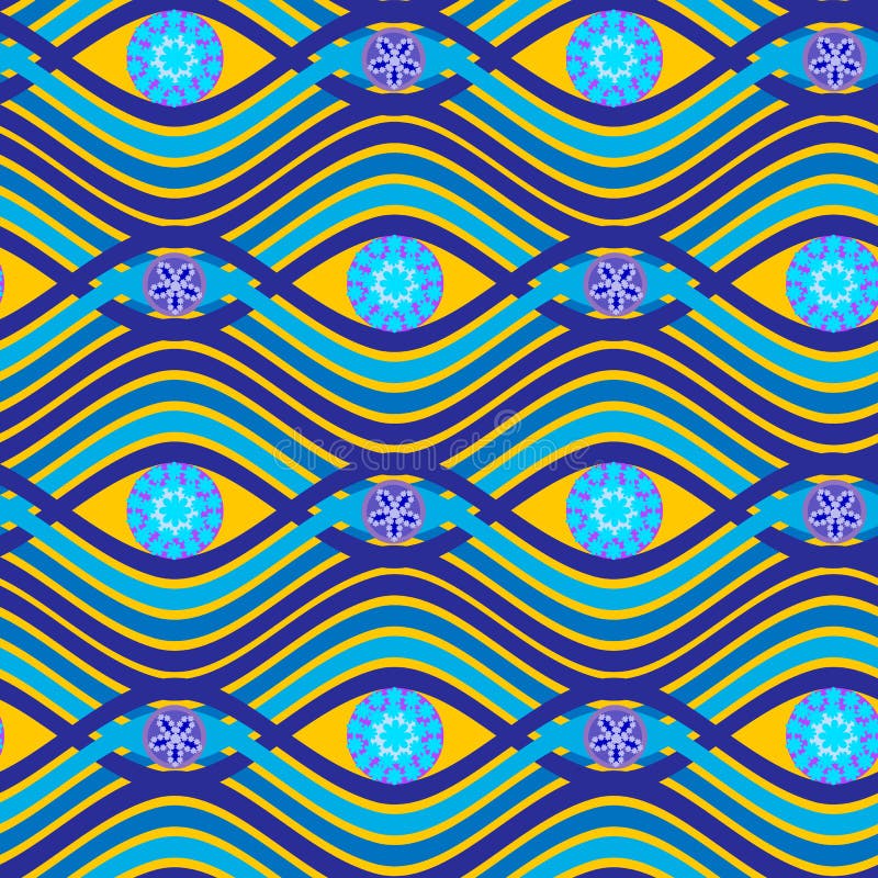 Exotic Vector Seamless Pattern with Waves, Circles and Flowers Stock ...