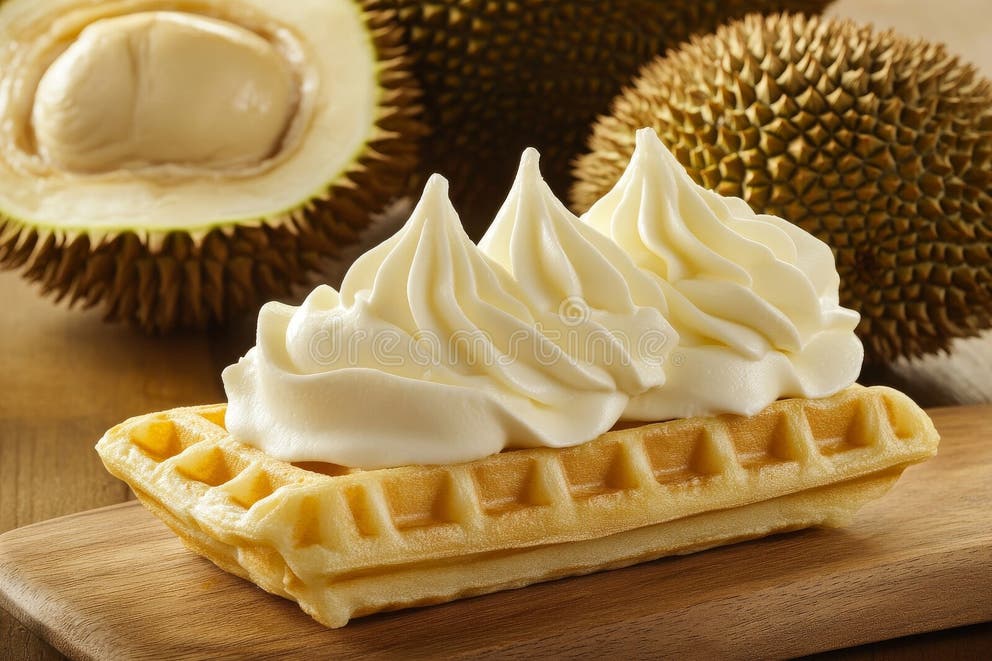 Exotic Waffles Featuring Durian and Whipped Cream in a Daring ...