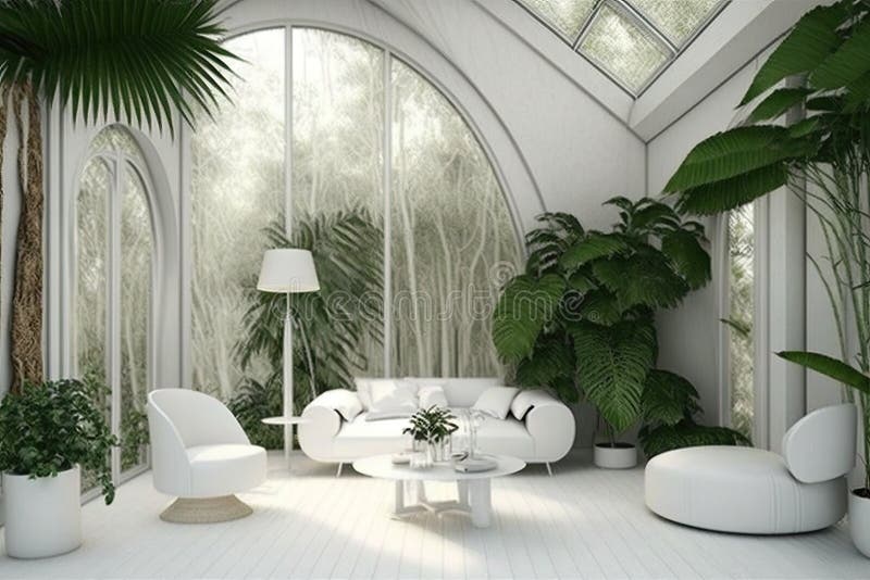 Exotic White Studio for Rest in Jungle Interior Design Stock ...