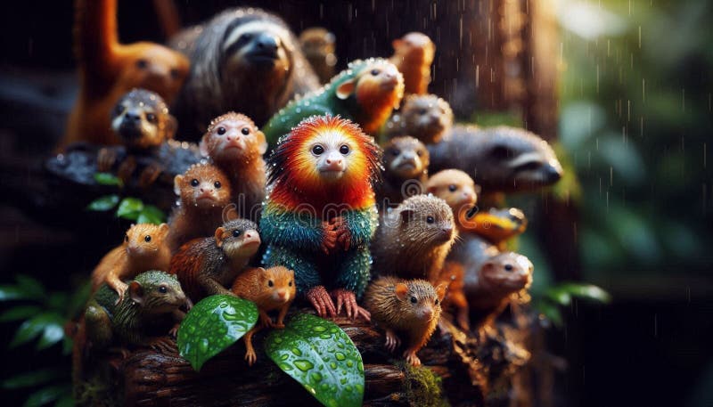 Exotic Wild Animals in the Amazon Jungle Stock Illustration ...