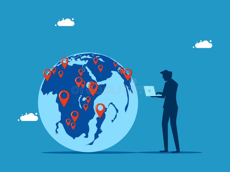 Expand Business Around the World. Man Pinning Branches on Global Map ...