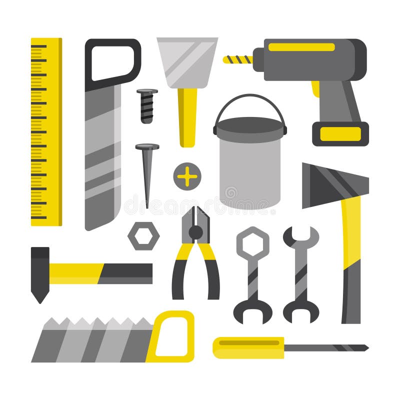 Building Tool,repairing Instruments.Hand Drawn Flat Simple Graphics.set ...