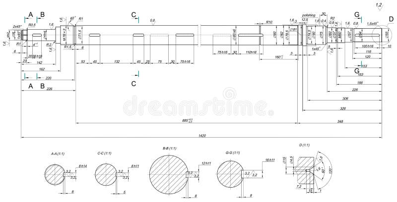 Expanded Shaft Sketch with Angle Degree Stock Vector - Illustration of ...