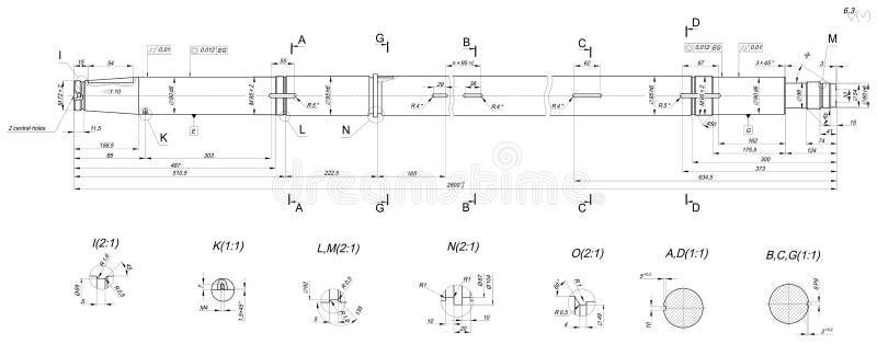 Expanded Shaft Sketch with Different Elements Stock Vector ...