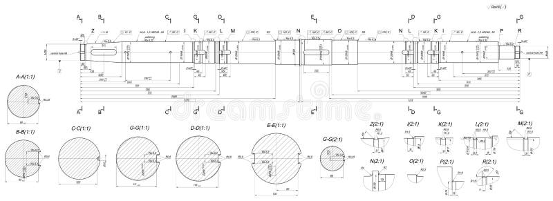 Expanded Shaft Sketch with Hatching Sections Stock Vector ...
