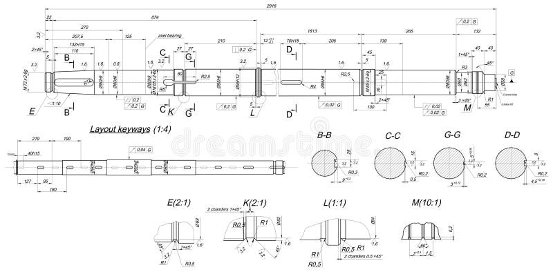 Expanded Shaft Sketch with Keyways Stock Vector - Illustration of ...