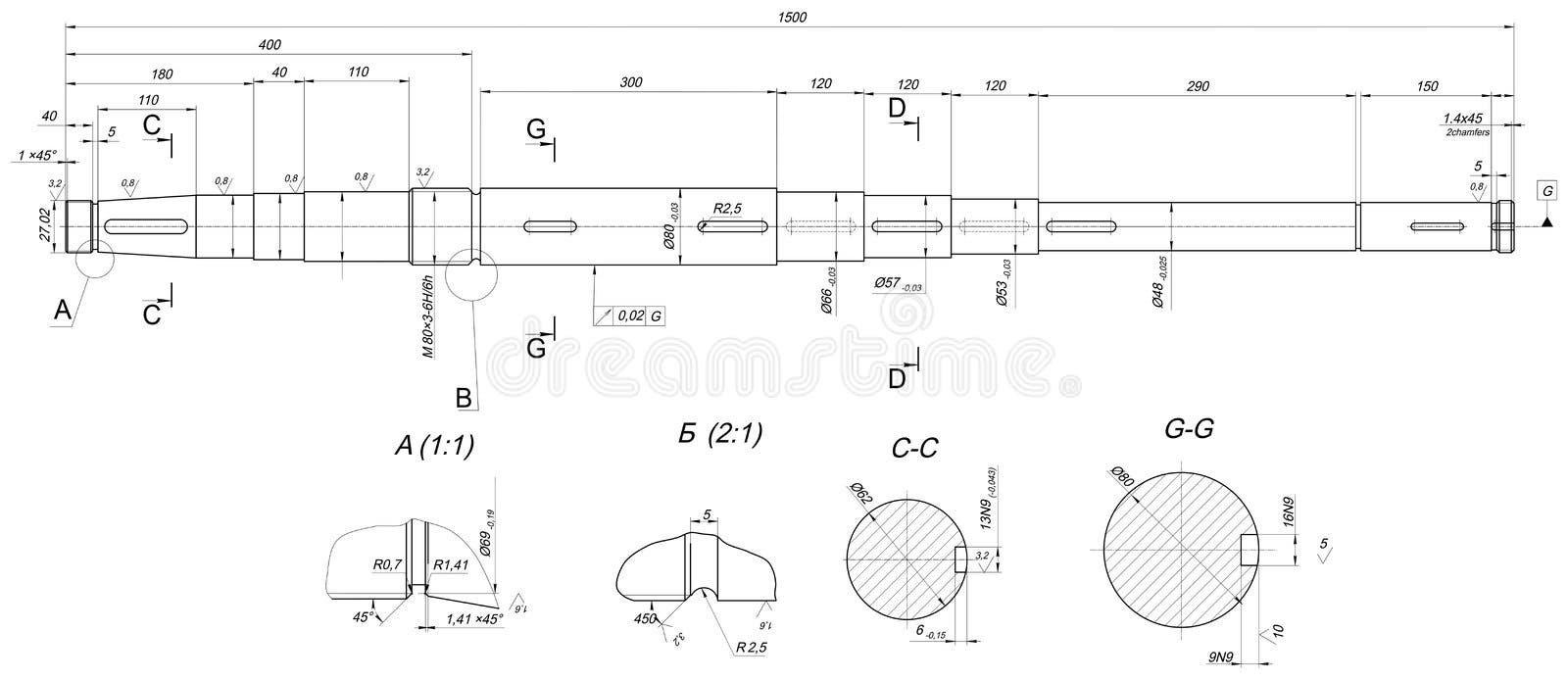 Shaft Sketch. Engineering Drawing Stock Vector - Illustration of ...