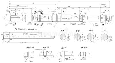 Expanded Shaft Sketch with Partitioning Keyways Stock Vector ...
