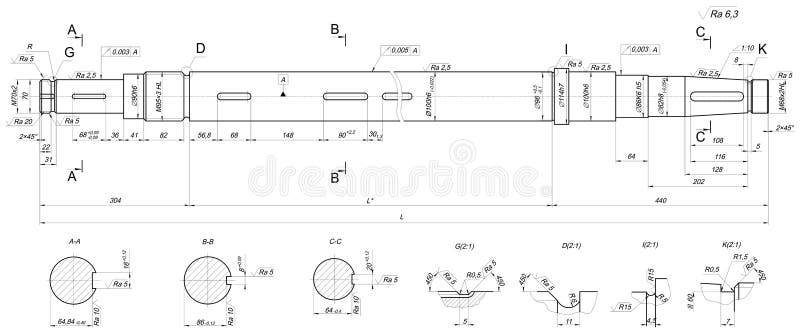 Expanded Shaft Sketch with Sections Stock Vector - Illustration of ...