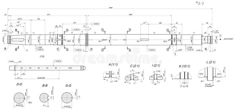 Expanded Shaft Sketch with Slots Stock Vector - Illustration of ...