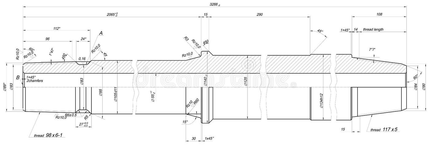 Expanded Shaft Sketch Engineering Drawing Stock Illustrations – 27 ...