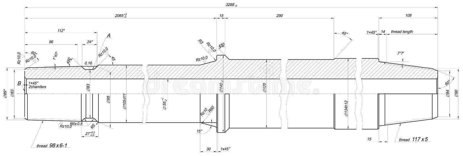 Engineering Drawings of the Shaft Stock Vector - Illustration of plan ...