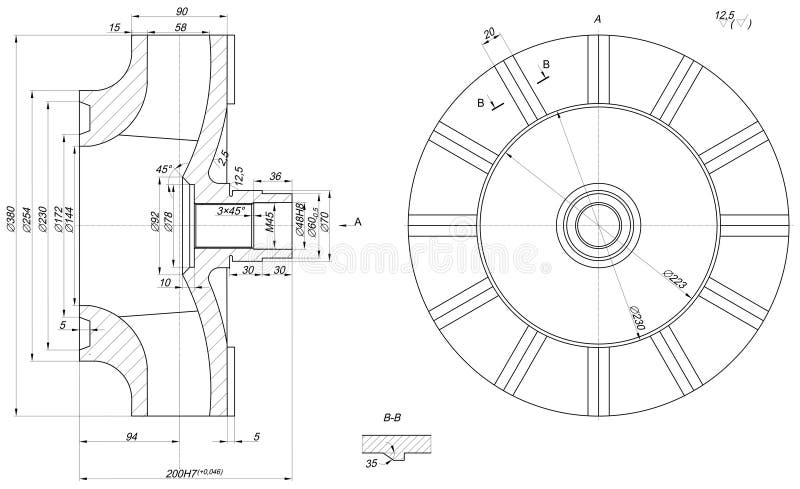 Expanded Wheel Sketch with Span Stock Vector - Illustration of letters ...