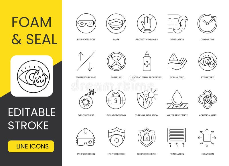 Expanding Mounting Foam Vector Line Icon Set with Editable Stroke ...