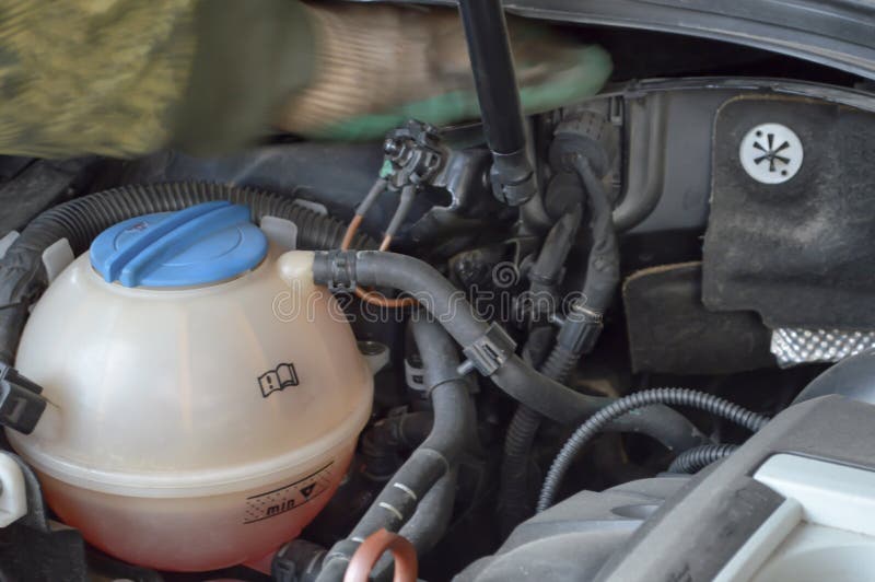 Expansion Tank Under the Hood of the Car Stock Image - Image of ...