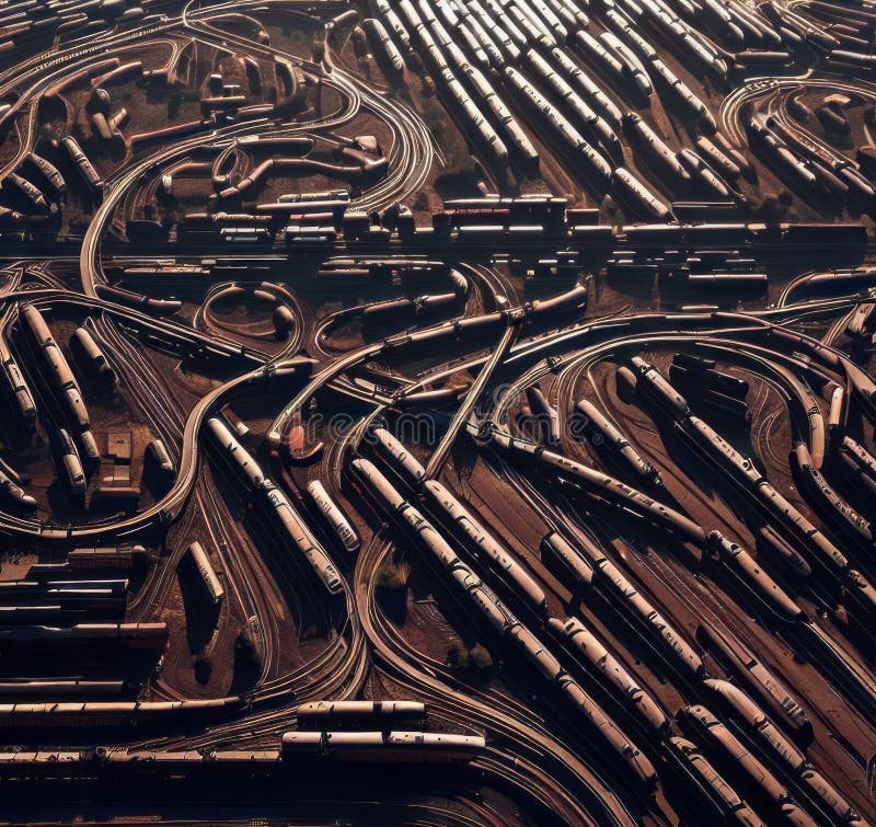 Aerial View of a Vast Train Depot Stock Illustration - Illustration of ...
