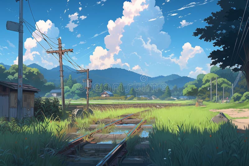 Expansive Anime Landscape Scene with Dynamic Perspective and a Vibrant ...