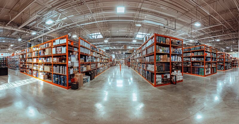 An Expansive Automated Warehouse Featuring a Modern Display of Rack ...