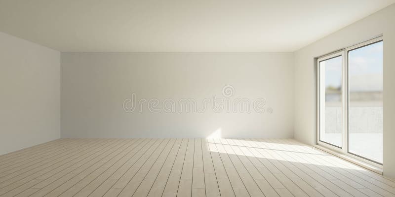 Spacious Empty Room with Large Window and White Walls 3d Render ...