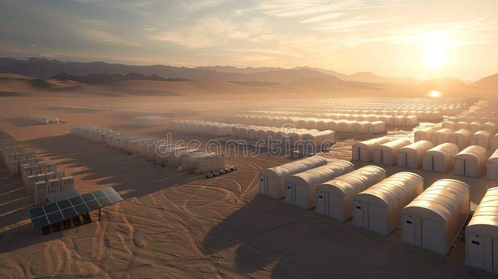 Expansive Battery Storage Units in Desert Landscape Stock Photo - Image ...