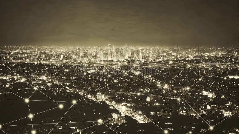 Expansive Cityscape Networked with Digital Light Grid Stock ...