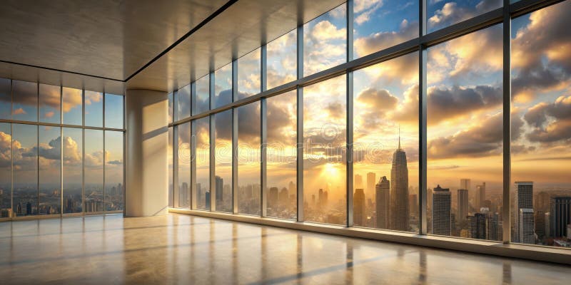 Expansive Cityscape Panorama Viewed through Floor-to-ceiling Windows of ...