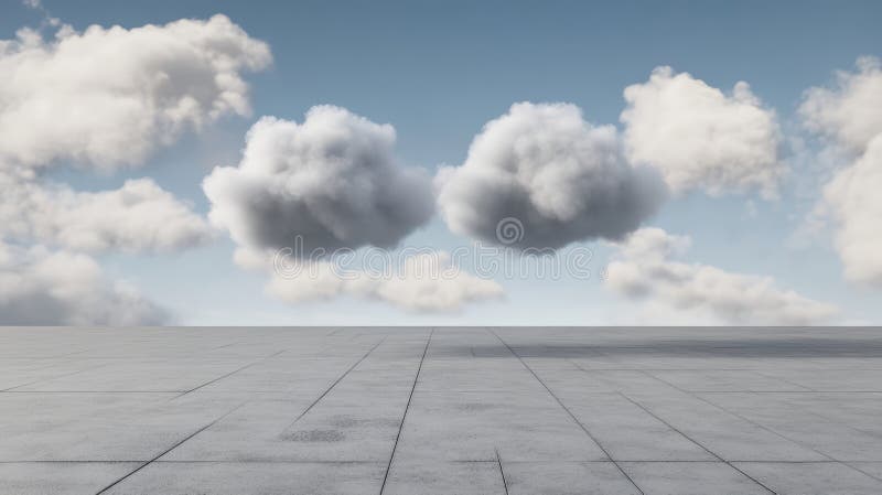Expansive Cloudy Sky Above a Smooth Concrete Floor, Ideal Backdrop for Design, Photography, and ...