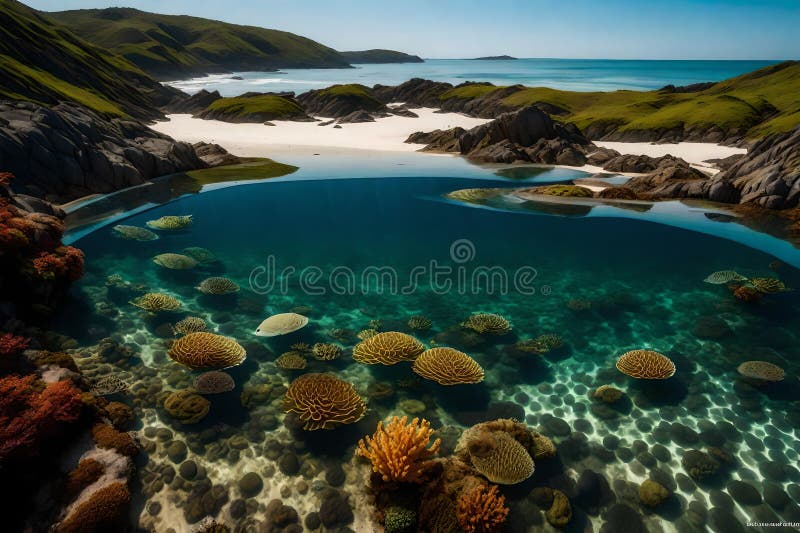 An Expansive Coastal Tidal Pool Teeming with Diverse Marine Life, the ...