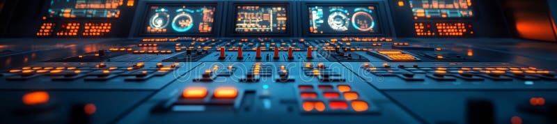 High-tech Control Room with Multiple Panels Digital Displays and ...