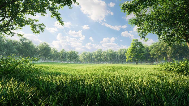 Expansive 3D Grassy Meadow stock illustration. Illustration of ...