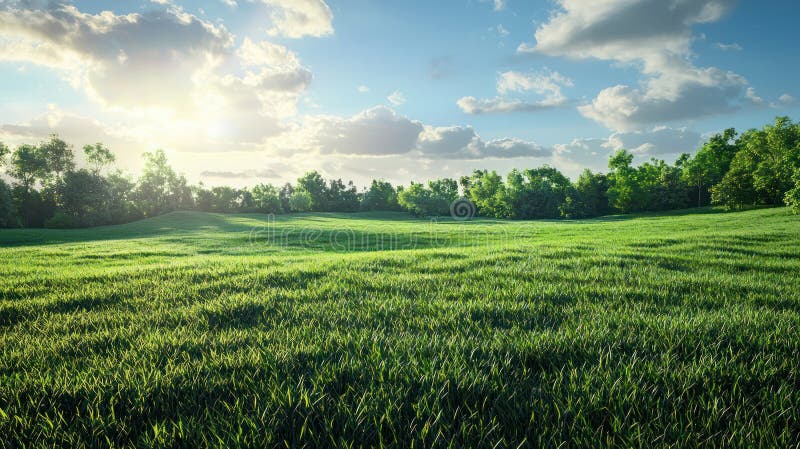 Expansive 3D Grassy Meadow stock illustration. Illustration of serene ...