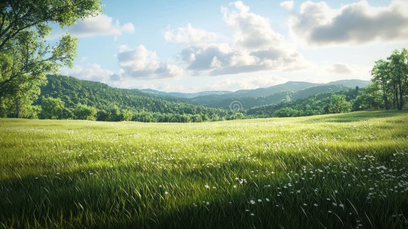 Expansive 3D Grassy Meadow stock illustration. Illustration of ...