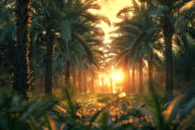 Expansive Date Palm Forest Under Cinematic Sunset, High-resolution ...