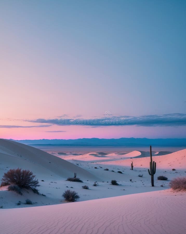 Expansive Desert Landscape with Blue and Pink Sky at Dusk Stock Image ...