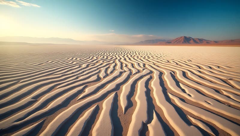 Expansive Desert Landscape with Patterns in the Sand Under Bright Sky ...