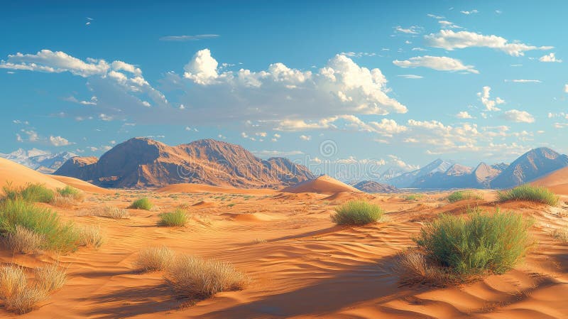 Expansive Desert Landscape with Towering Sand Dunes Stock Illustration ...