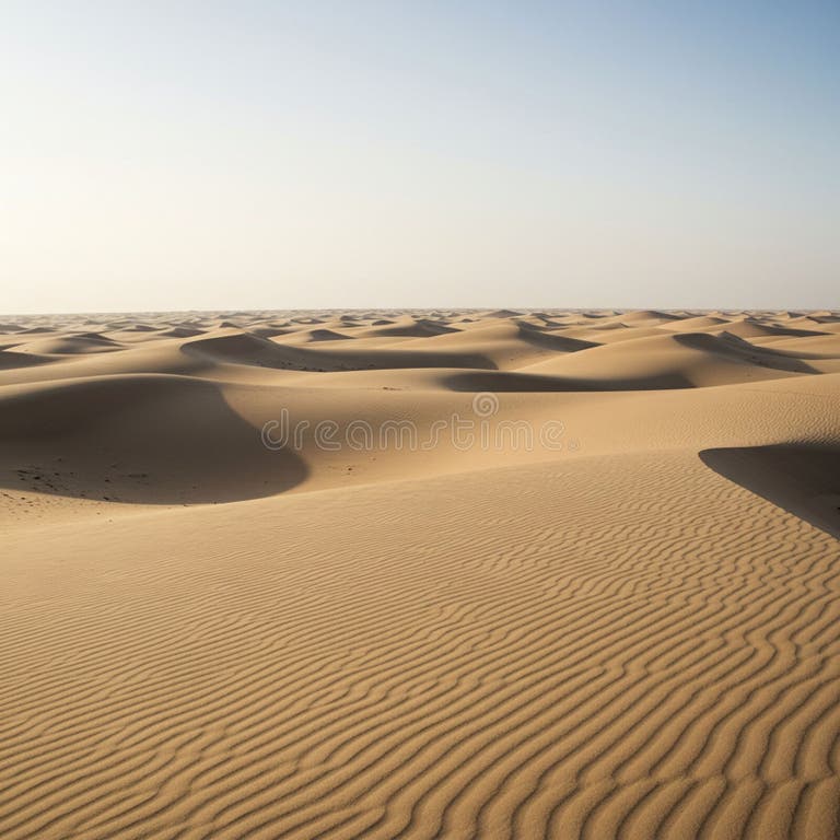Expansive Desert Landscape with Undulating Sand Dunes Under a Clear Sky ...