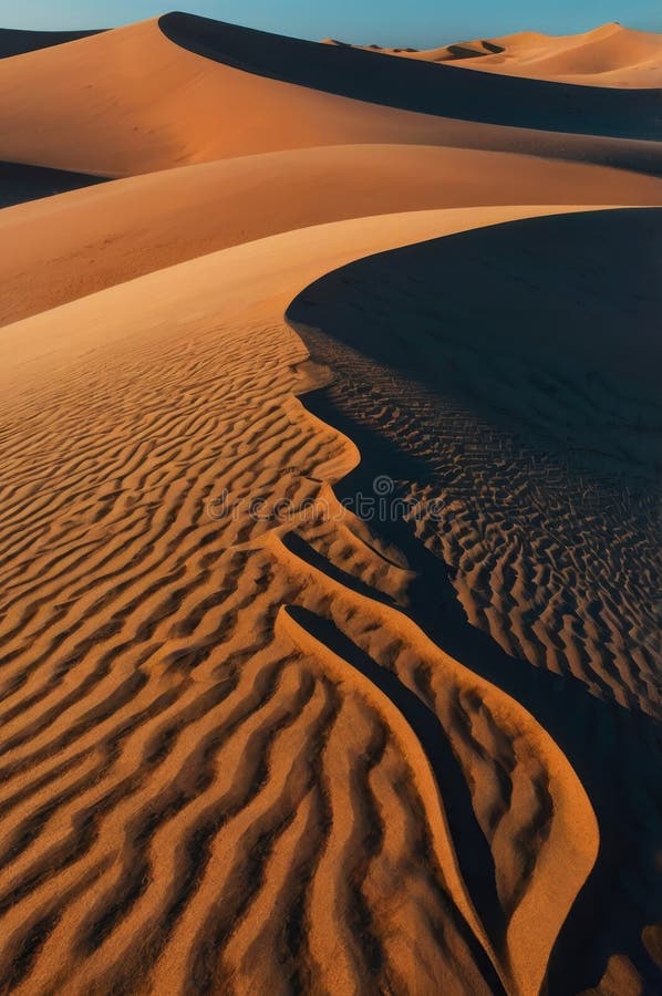 Expansive Desert with Textured Sand Dunes and Ripples, No People Stock ...