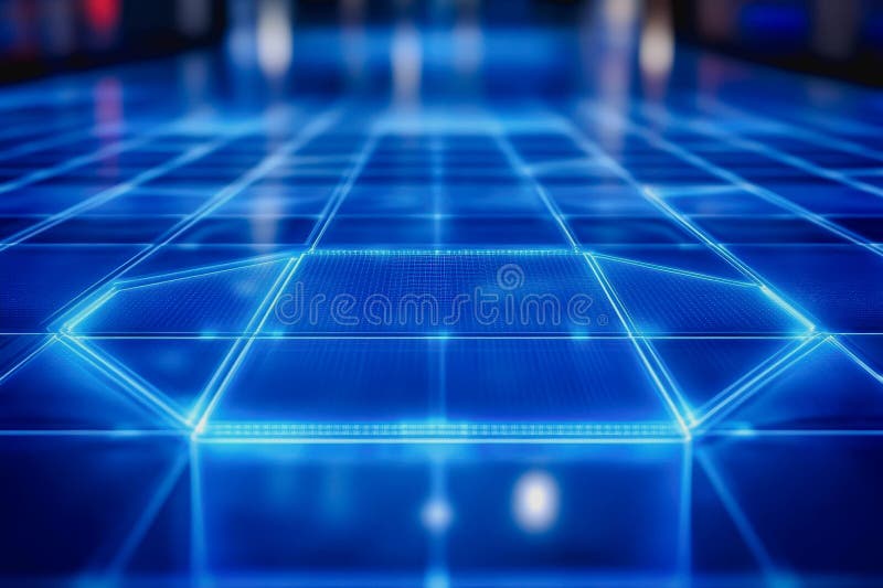 Expansive Digital Blue Floor with Glowing Design Stock Image - Image of ...
