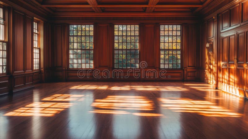 Expansive Empty Room with Rich Wooden Interior Panels, Creating Cozy ...