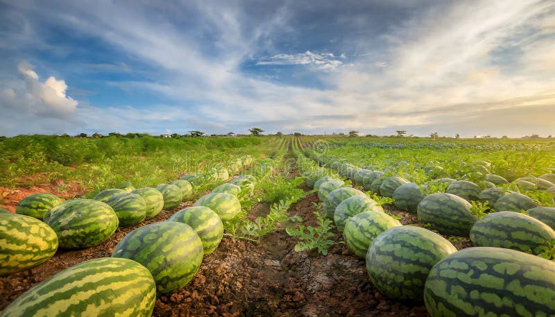 An Expansive Field Full of Ripe Watermelons Under the Summer Sunlight ...
