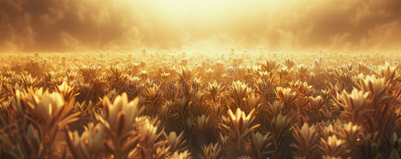 Expansive Field of Golden Plants Bathed in Warm Sunlight Under a ...