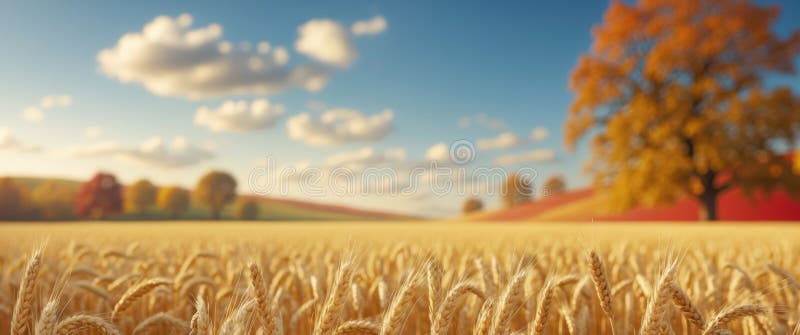 Expansive Fields of Wheat Ready for Harvest Amidst Fall Colors Stock ...
