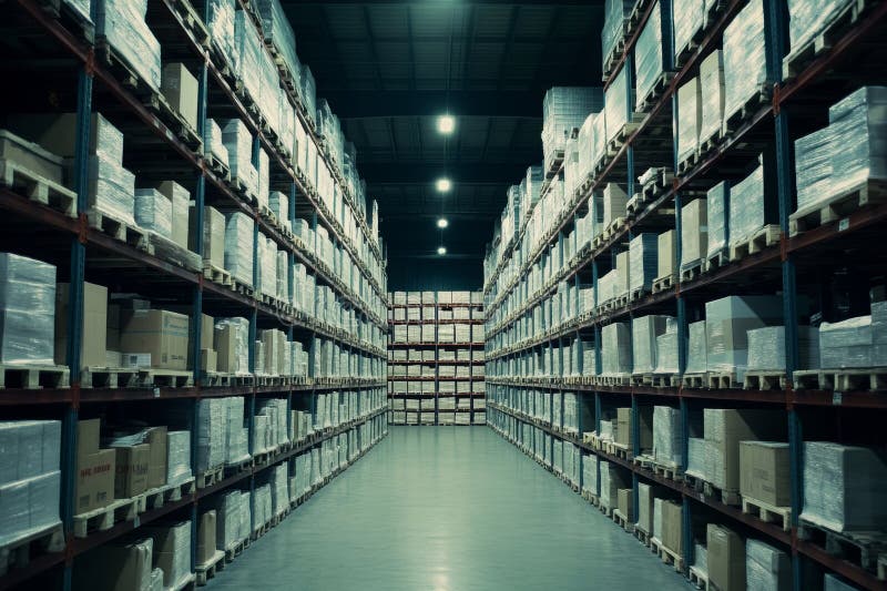 Expansive Freight Transportation Warehouse Featuring Organized Shelves ...