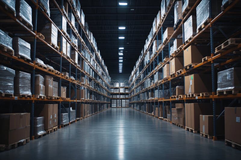 Expansive Freight Transportation Warehouse Featuring Organized Shelves ...