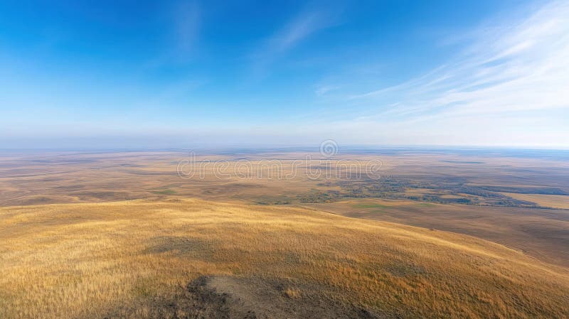 Expansive Golden Prairie Under a Vast Blue Sky with Wispy Clouds Stock ...